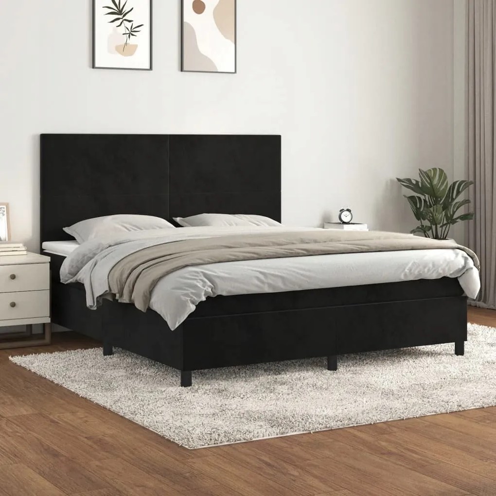 Box Spring Postel S Matrací Černá Samet Černá Hladký design 180 x 200 cm