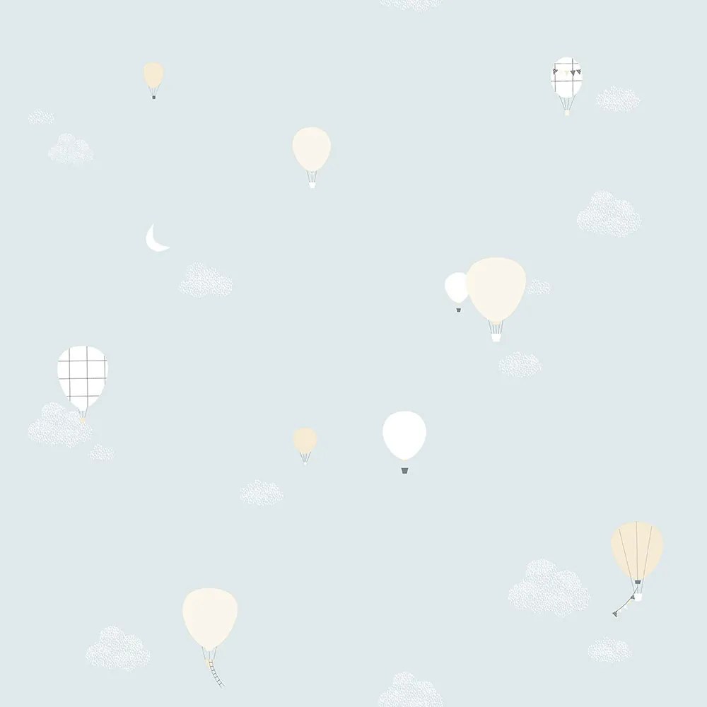 Mentolová dětská vliesová tapeta na zeď - mráčky, balony, 7001-1, Noa, ICH Wallcoverings