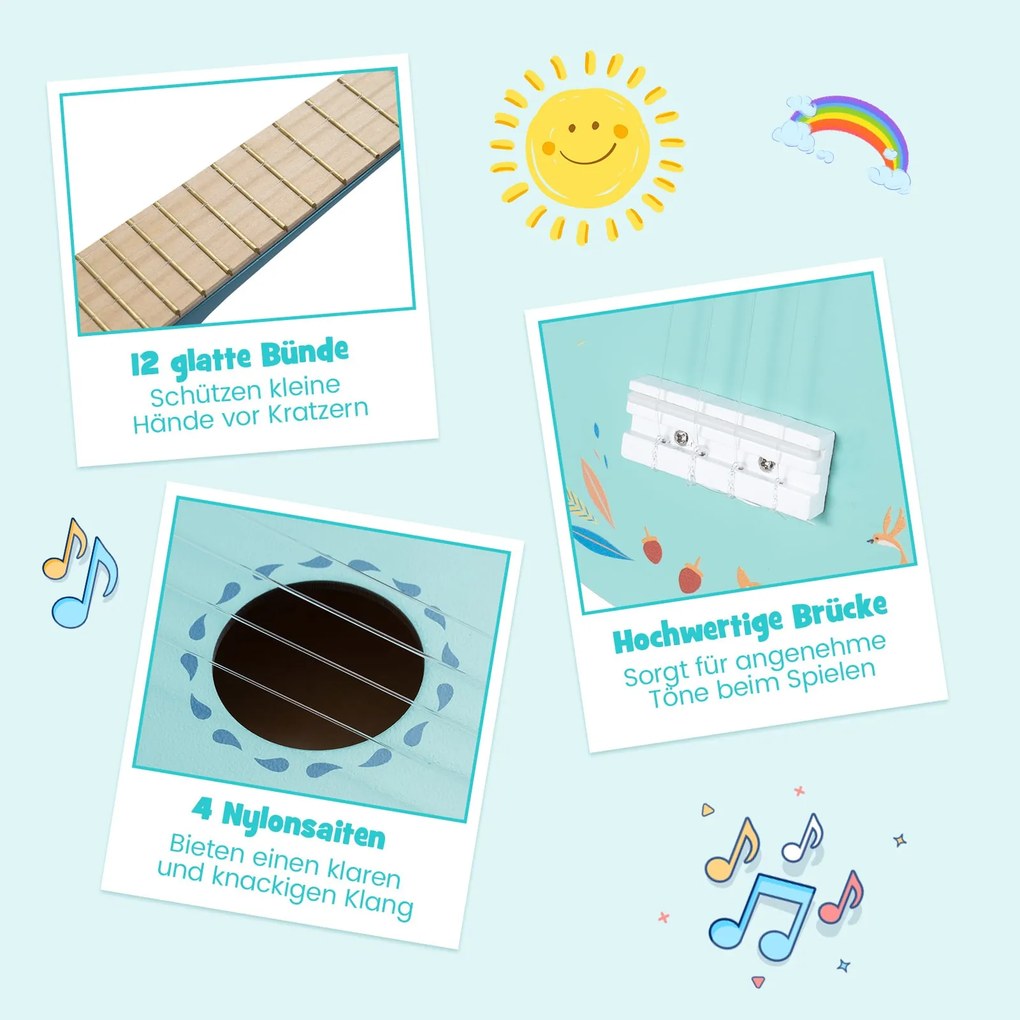 Costway 53 cm ukulele kytara pro děti 4-strunné mini ukulele s korpusem