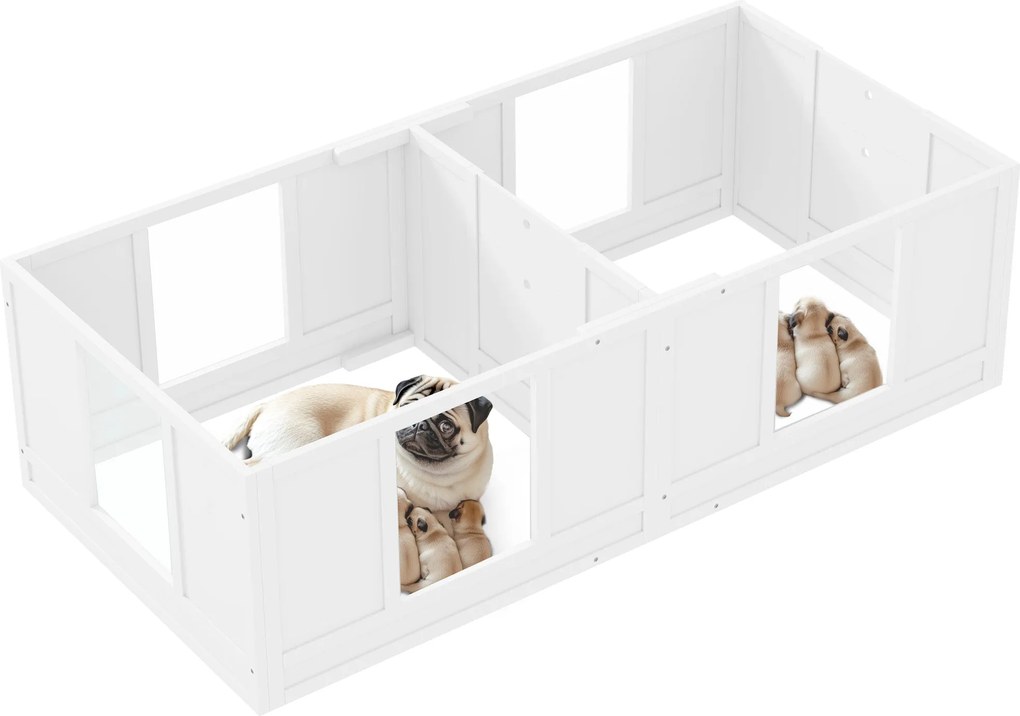PawHut Box pro štěňata, Ohrádka pro štěňata s designem ve dvou místnostech, Ohrádka pro psy s dveřmi, Box pro štěňata pro malé psy, 164x80x48 cm, Bílá