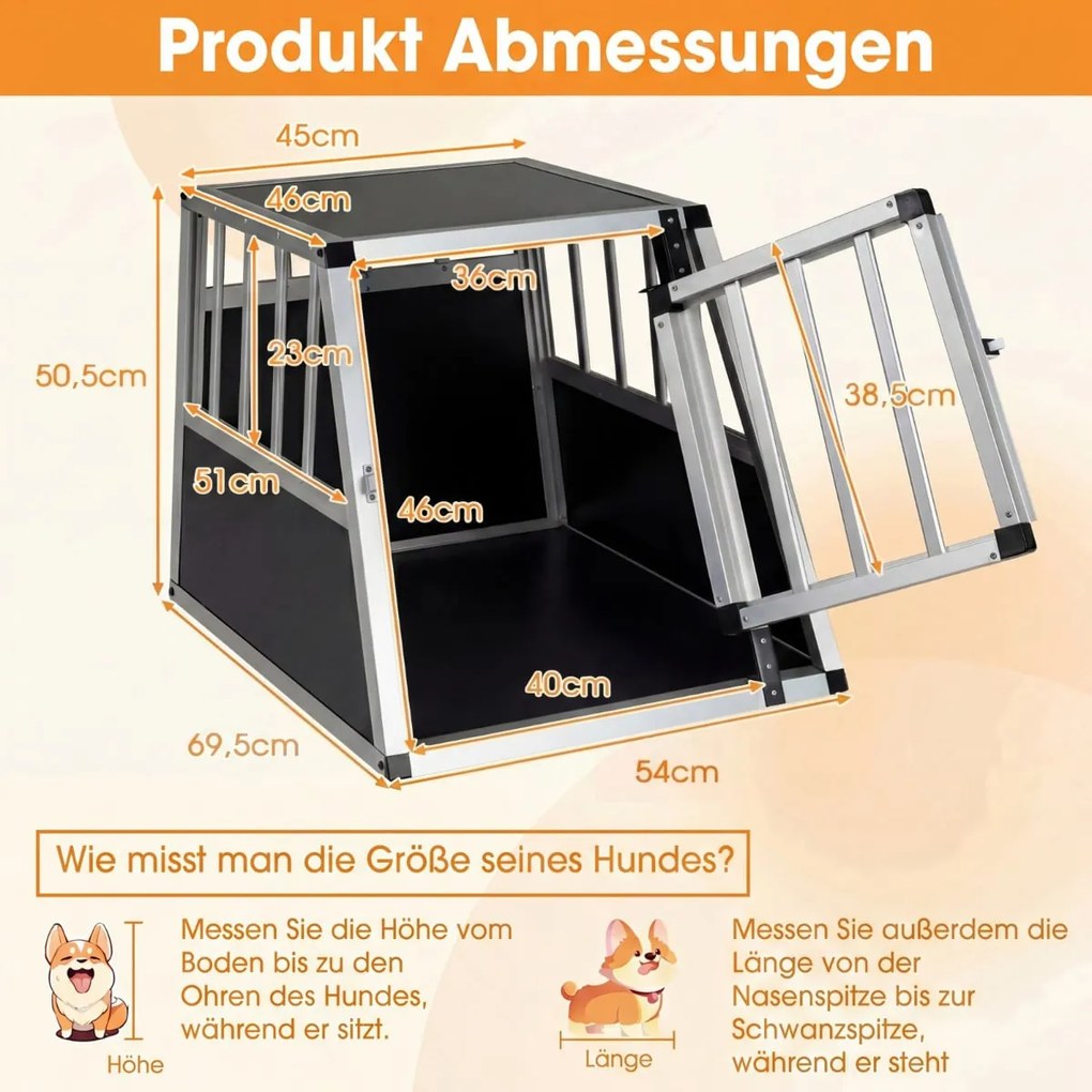 Costway Přepravní box pro psy s uzamykatelnými dveřmi a – 69,5 × 54 × 50,5 cm