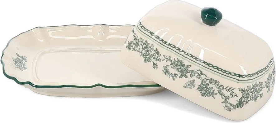 Zelená/slonovinová porcelánová máslenka Cyril – S|P Collection