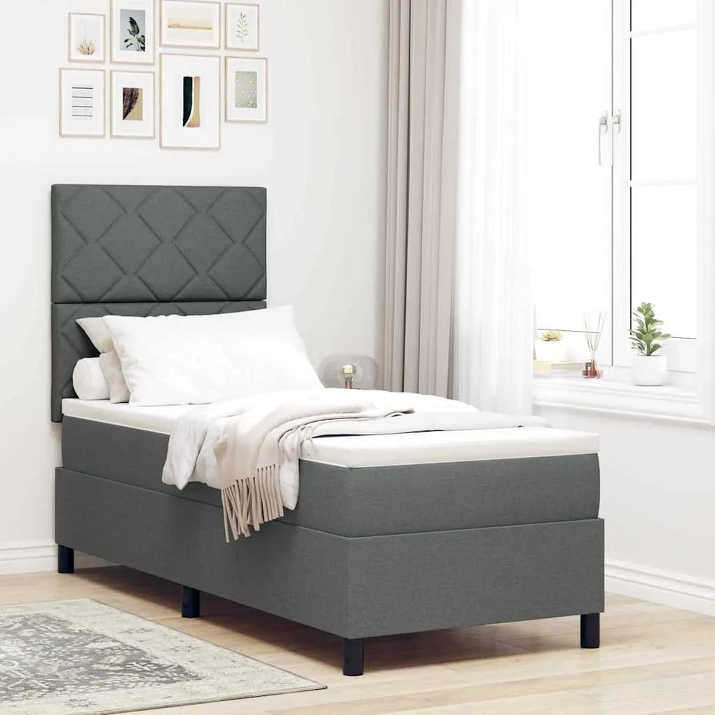 Postel s boxspringem s čelo Tmavě šedá 80 x 200 cm textil 3339421