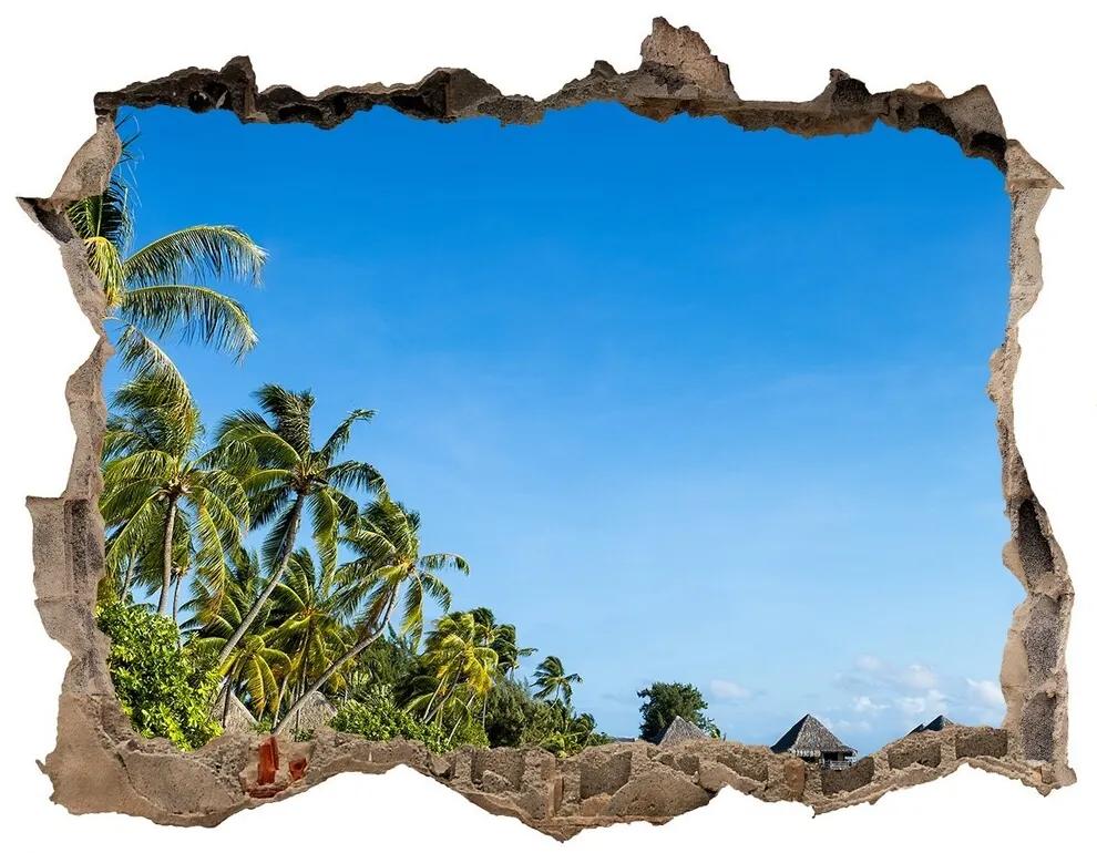 Wallmuralia Díra 3D ve zdi nálepka Pláš Karibské ostrovy 95x64 cm