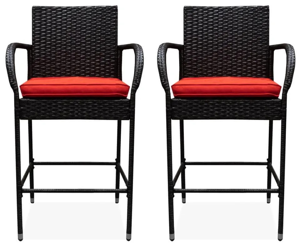 Aga 2x Ratanová barová židle s područkami Červená