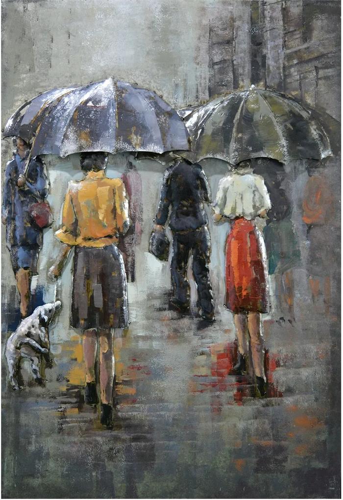 Kovový nástěnný obraz Ulice v dešti - 80*7*120 cm | BIANO