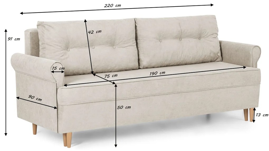 Trojmístná pohovka s funkcí spaní ELI Tyrkysová