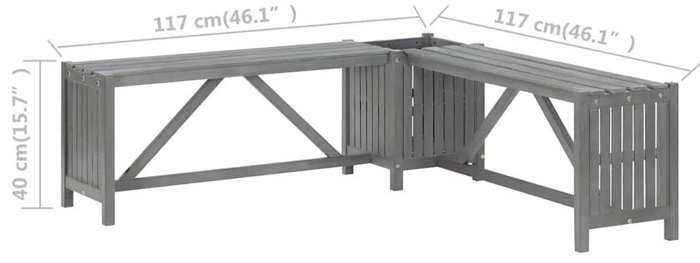 vidaXL Marketos Zahradní rohová lavice s truhlíkem 117 cm masivní akácie šedá