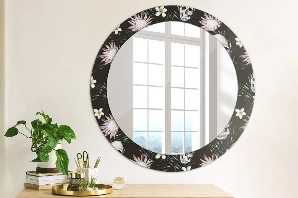 Kulaté dekorativní zrcadlo Květiny lebky fi 70 cm