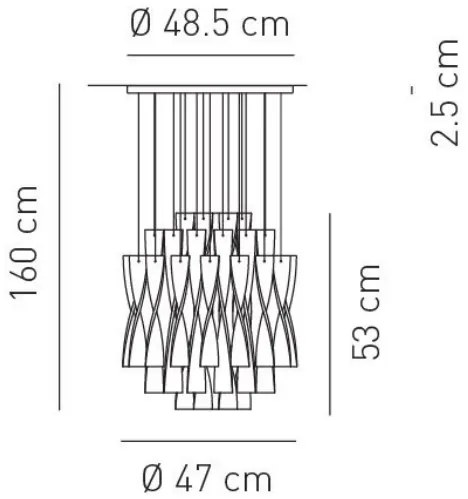 Axolight Aura, luxusní závěsné svítidlo z čajového muránského skla, 1x150W E27, prům. 47cm, délka 160cm