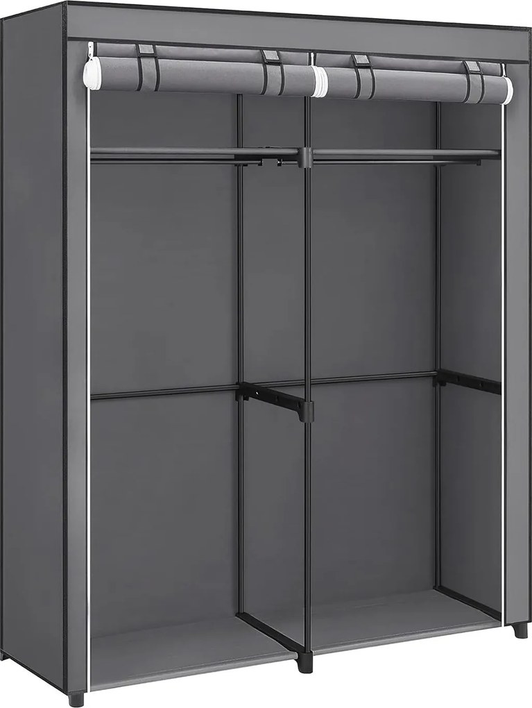 Organizér na oblečení, mobilní textilní šatní skříň s háčky 140 x 43 x 174 cm, šedá