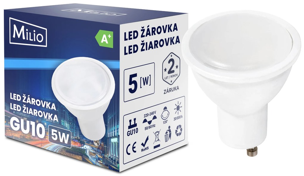 LED žárovka - SMD 2835 - GU10 - 5W - 450Lm - neutrální bílá