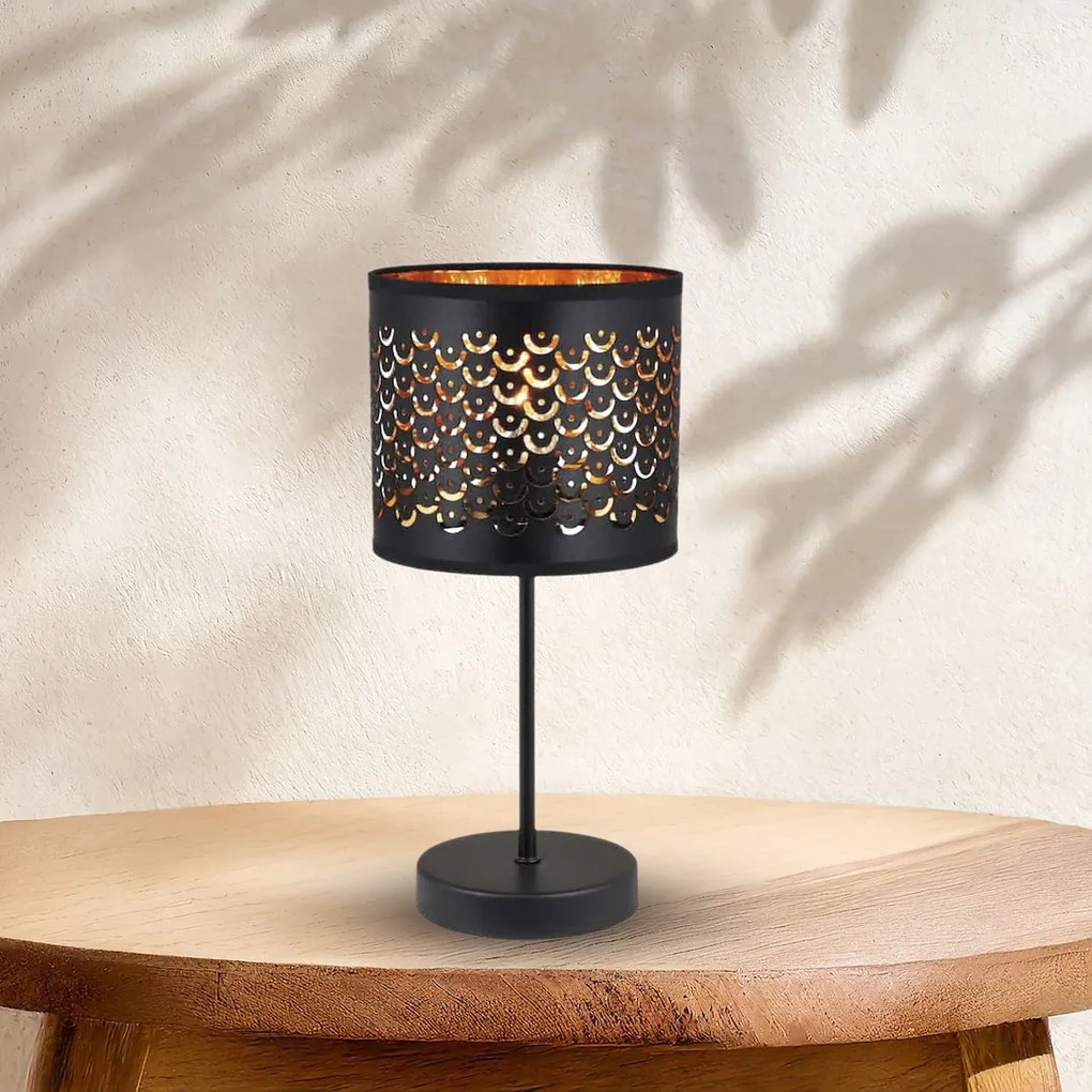 Stolní lampa Morgan, 1x plastové/černé textilní stínítko, b/g
