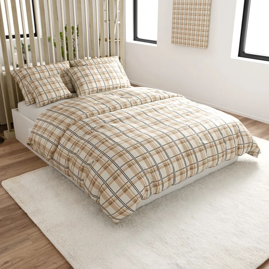 Mikroplyšové povlečení PLAID krémové Rozměr povlečení: 2 ks 70 x 90 cm | 200 x 220 cm