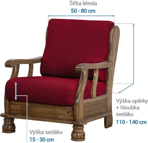 Super strečové potahy NIAGARA bordó křeslo s dřevěnými rukojeťmi (š. 50 - 80 cm)