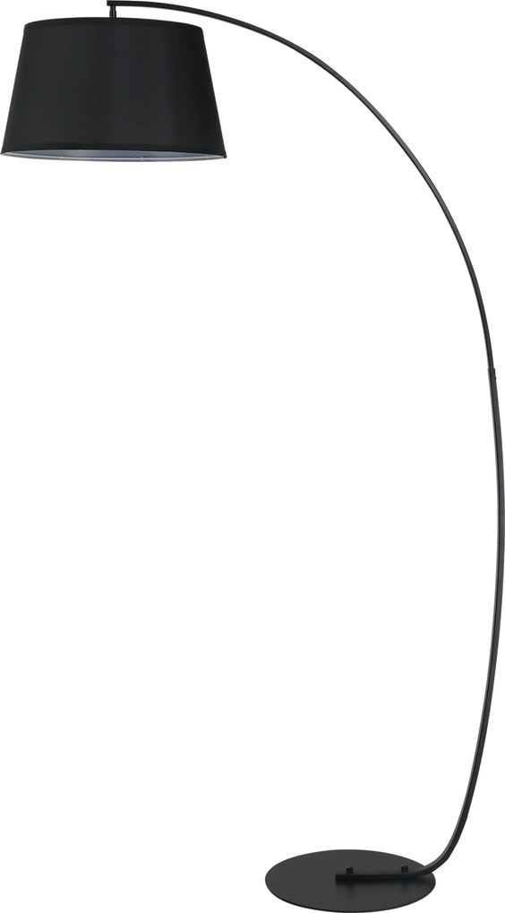 HOMCOM Stojací lampa, zakřivená stojací lampa s látkovým stínidlem, podlahová lampa s kulatou základnou, kov, 105D x 47Š x 190V cm, černá