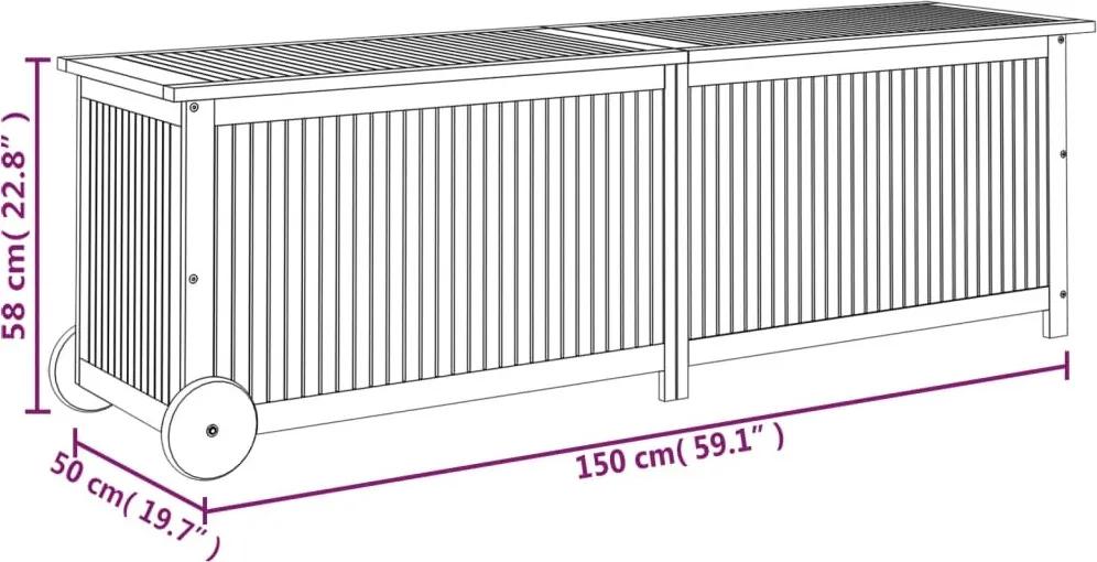 vidaXL Zahradní úložný box s kolečky 150 x 50 x 58 cm masivní akácie [319713]