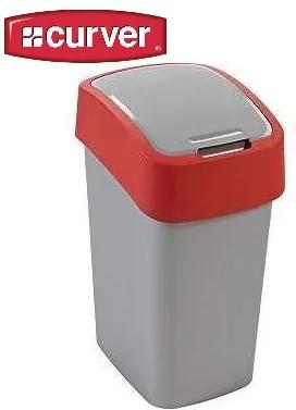 Plastový odpadkový koš s víkem 10 l, 2 stupně otevření, červená / šedá