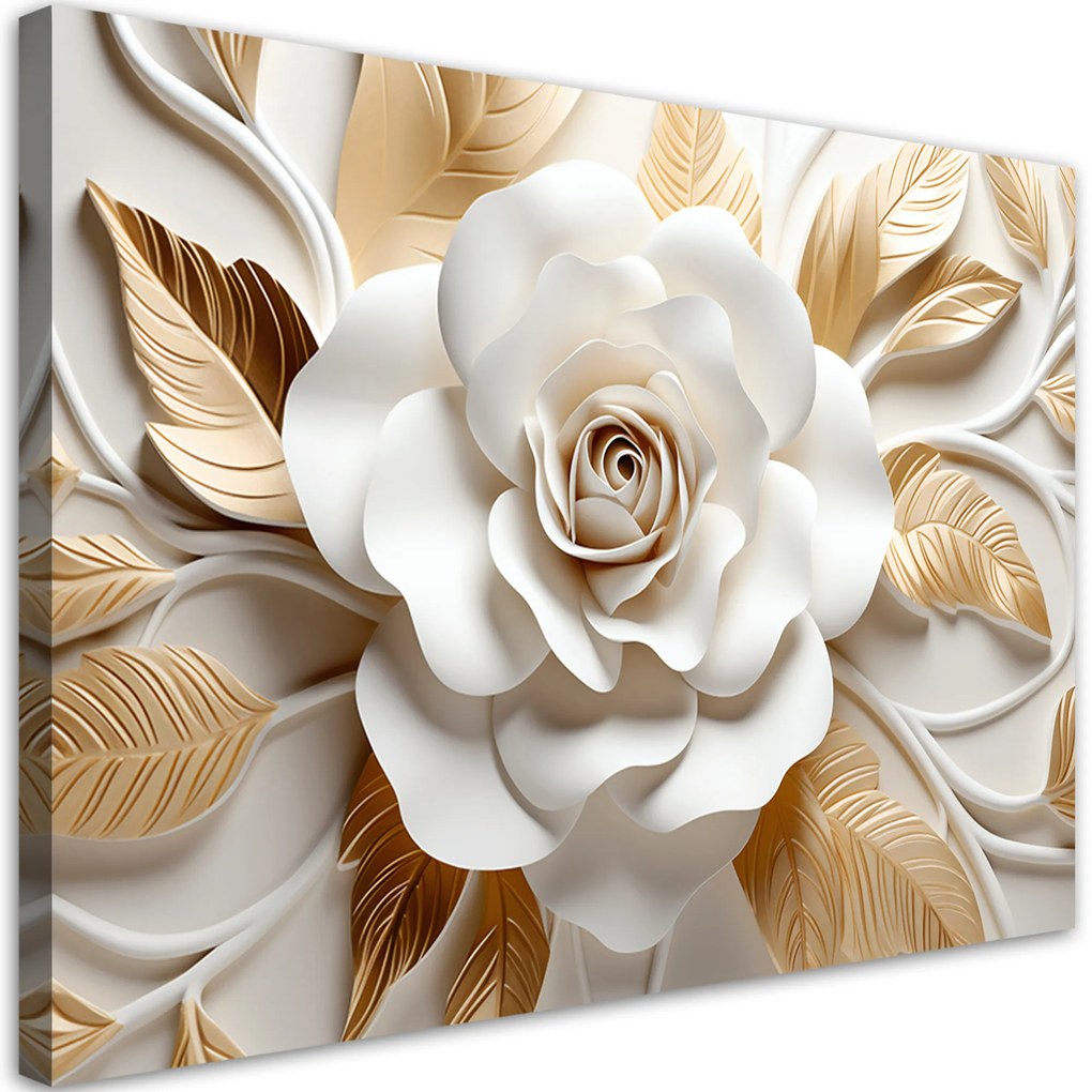 Gario Obraz na plátně Bílý květ a zlaté listy Rozměry: 60 x 40 cm