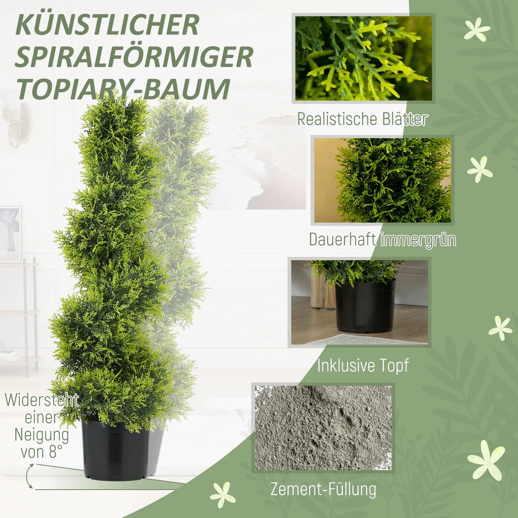 HOMCOM Umělý cypřiš 90 cm umělá rostlina ve spirálovém tvaru, plastové umělé rostliny v květináči, moderní dekorace