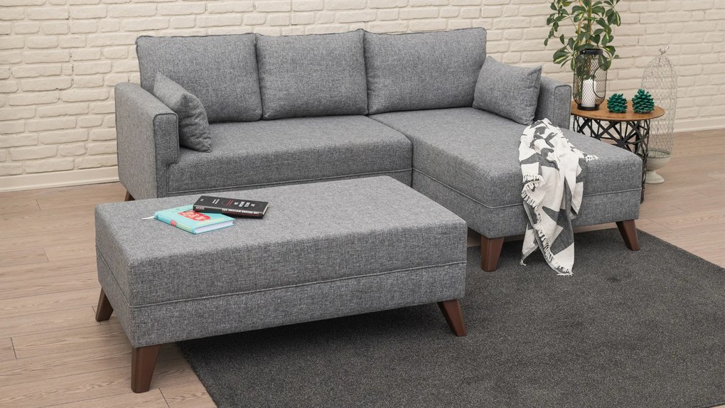 Hanah Home Třímístná pohovka BELLA šedá pravá 205 cm s taburetem 825BLC1504