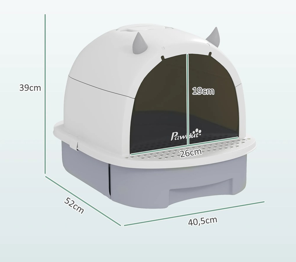 PawHut Kočkolit s víkem Kočkolit s lopatkou Spodní zásuvka Vstupní pedál pro kočky do 5 kg 40,5x52x39 cm Šedý