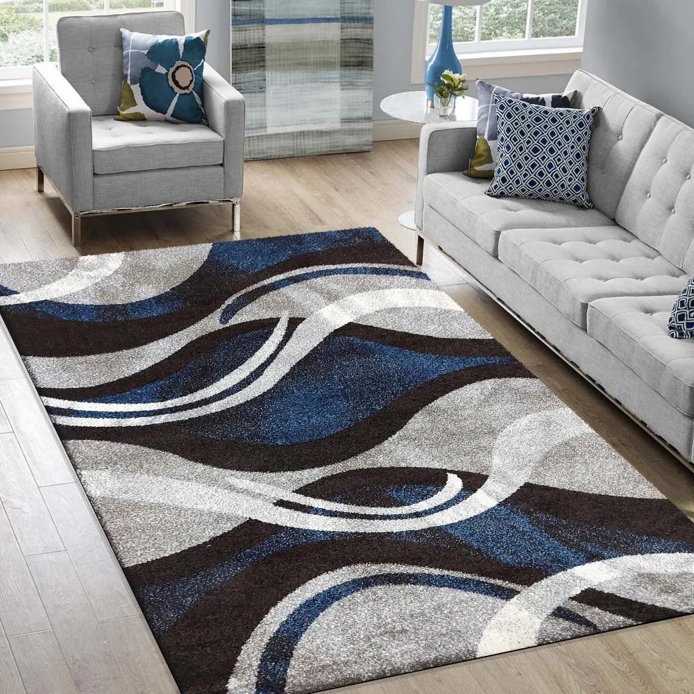 Moderní vzorovaný koberec do obývacího pokoje modré barvy Šířka: 120 cm | Délka: 170 cm