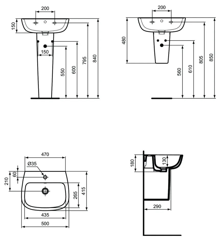 Ideal Standard Esedra- Umyvadlo 50x41,5cm, T280801