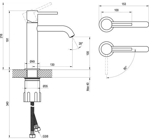 Ravak Espirit Umyvadlová baterie BeCool bez výpusti, Graphite Brushed ES012.21GB X070397