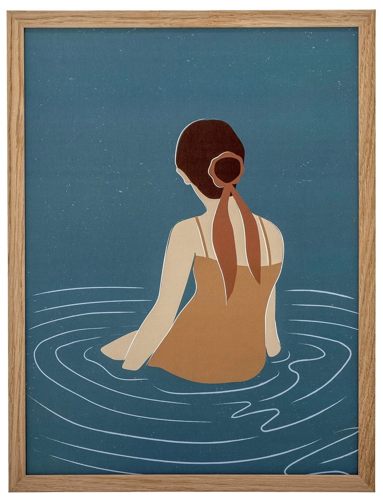 Bloomingville Autorský plakát v rámu Parma 32 × 42 cm, modrá barva, sklo, dřevo