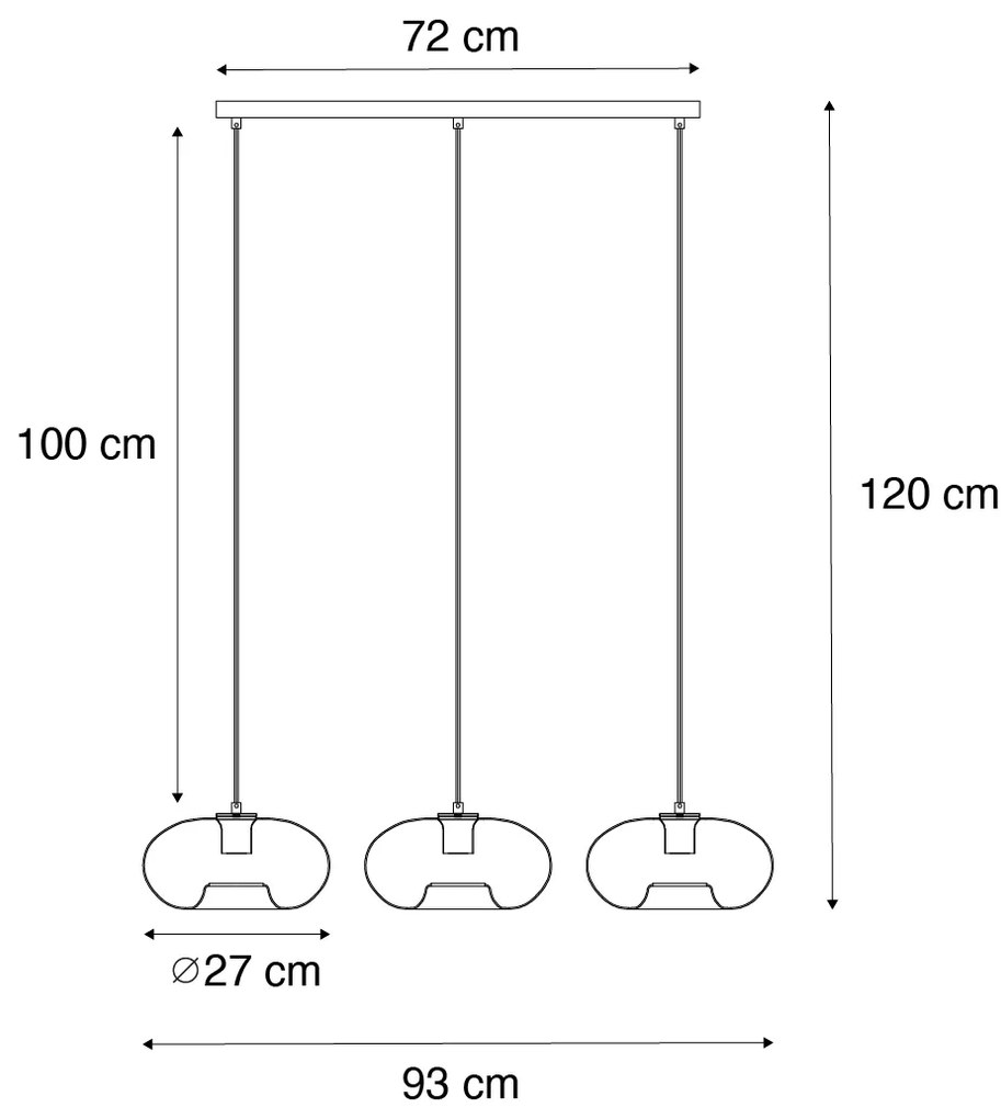 Závěsné svítidlo černé s kouřovým sklem obdélníkové 3-světlo - Ayesha
