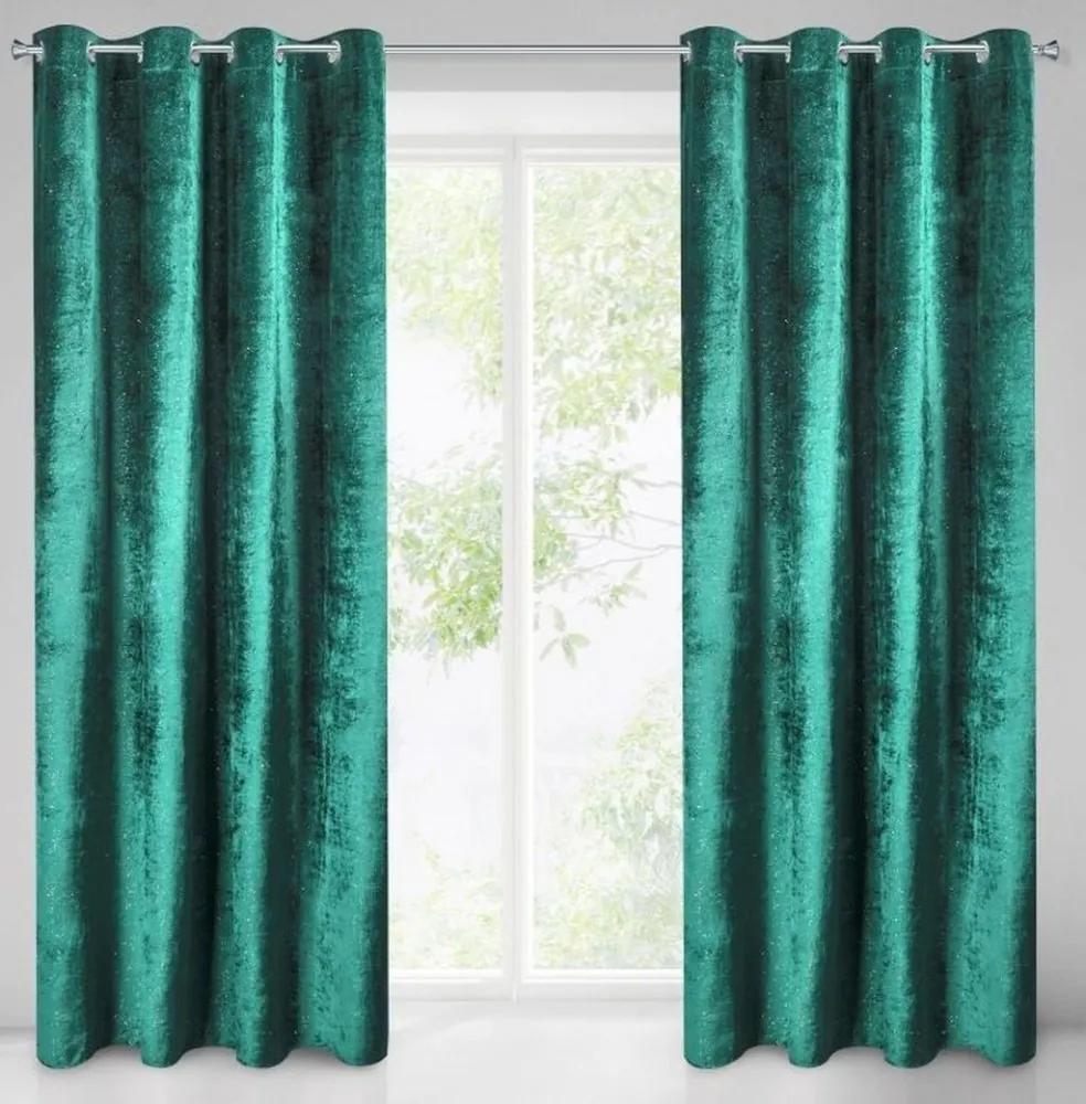 Elegantní třpytivý závěs na okno zelené barvy 140 x 250 cm Délka: 250 cm