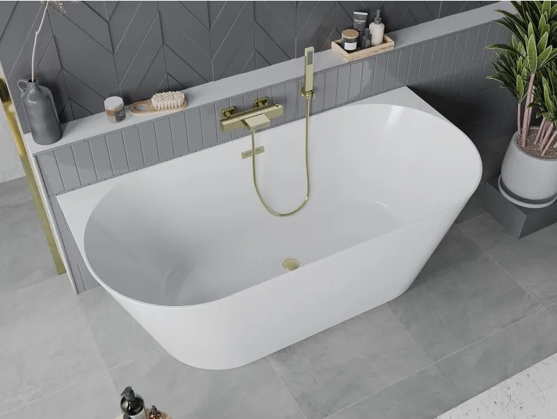 Mexen Oval Slim volně stojící nástěnná vana 170 x 80 cm, bílá, přepad zlatý kartáčovaný - 52661708000-55