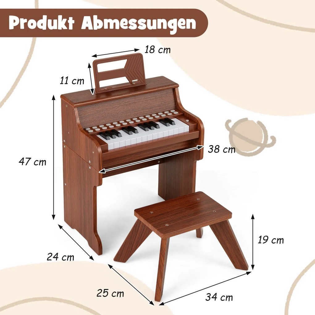 Costway 25 Keys Mini Digital Piano se stoličkou Dětské piano