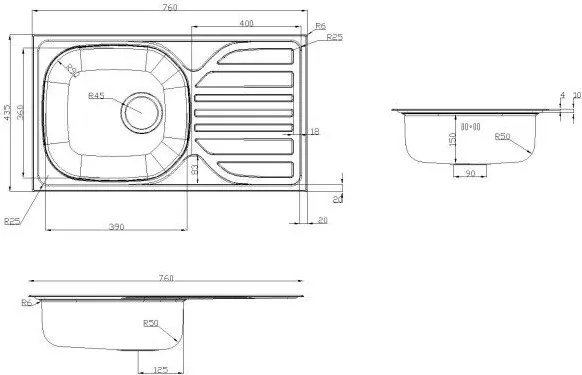 Cooke & Lewis Kuchyňský dřez Turing 435 x 760