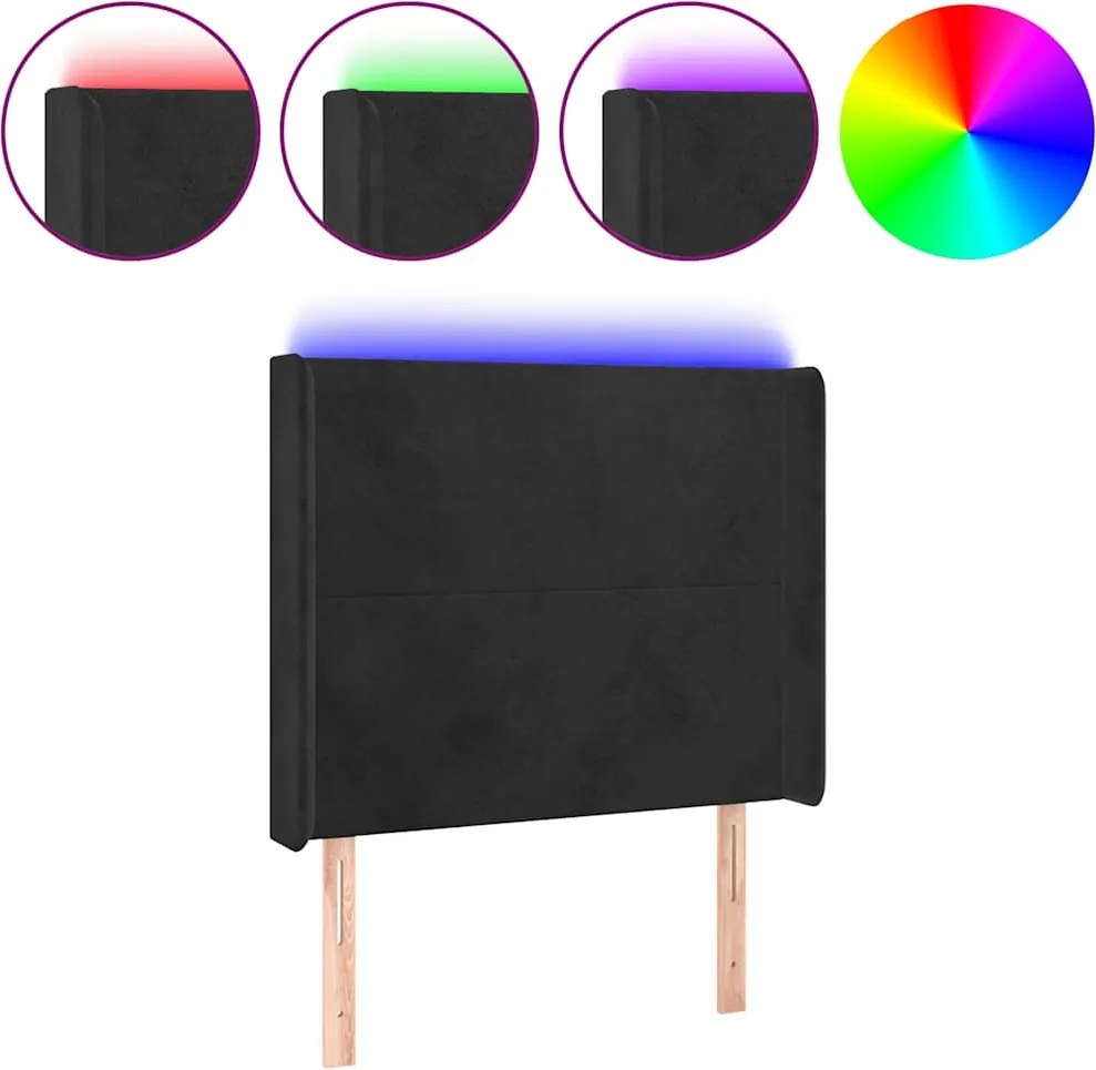 Čelo postele s LED černé 93 x 16 x 118/128 cm samet 3123806