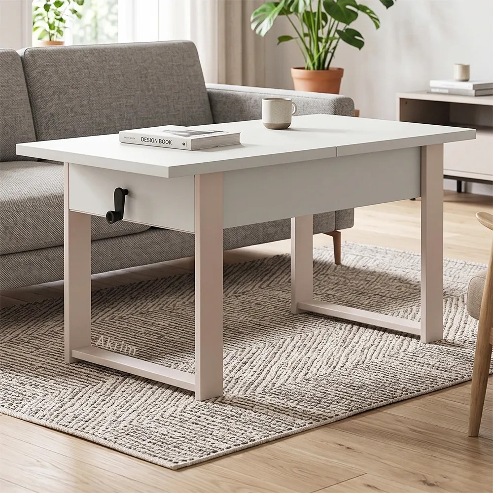 Rozkládací polohovací konferenční stolek HOGO 3v1 | 120-157x62,5-74,5x67 cm | síla horní desky 32 mm | bílá/nohy kašmír