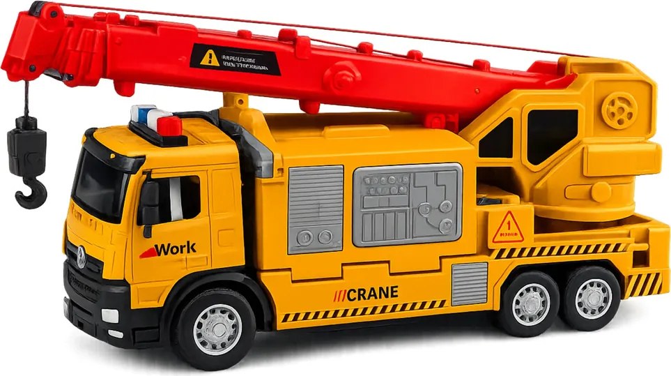 LEAN Toys Nákladní auto s jeřábem a přepravníkem vozidel, světla a zvuky, žluté