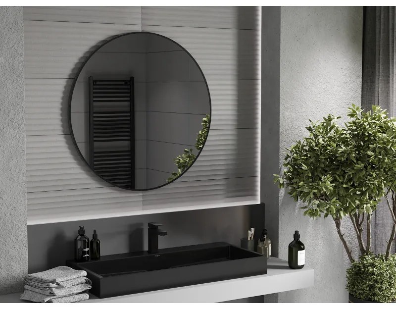 Mexen Loft, kulaté koupelnové zrcadlo 90 cm, barva rámu černá matná, 9850-090-090-000-70