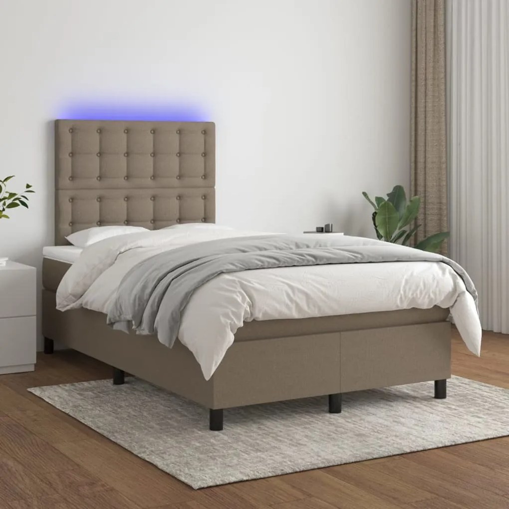 Box spring postel s matrací a LED taupe 120 x 200 cm textil