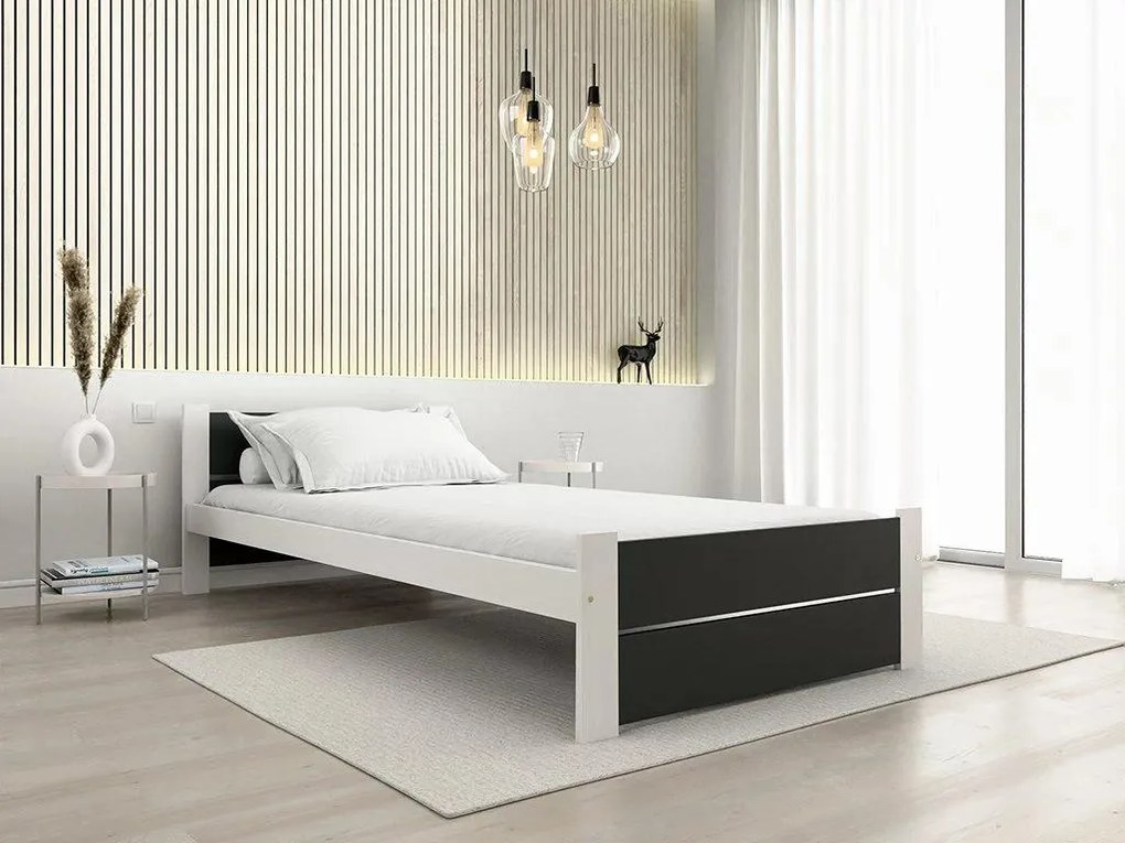 Postel IKAROS DOUBLE 80 x 200 cm, antracit/bílá Matrace: Bez matrace, Rošt: S laťkovým roštem