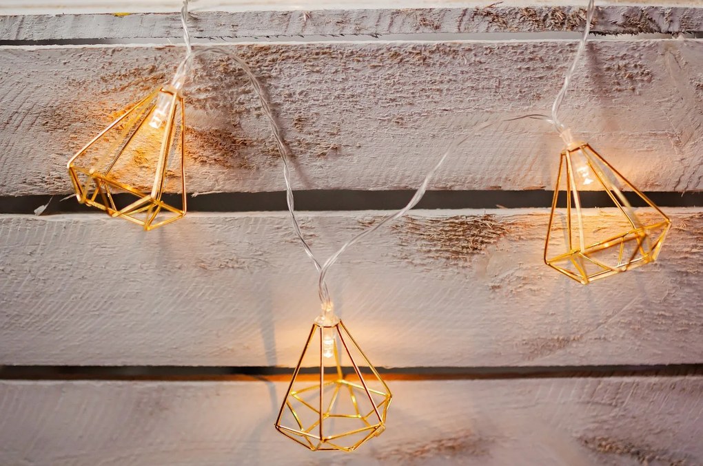 LED světelný řetěz Diamond, 1,6 m, zlatá