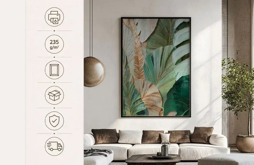 Tropická elegance - obraz - Listy v přírodním reliéfním stylu 66 - A3 – 297 × 420 mm - 249 Kč