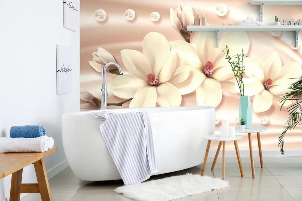 Samolepící tapeta luxusní magnolie s perlami - 450x300 cm