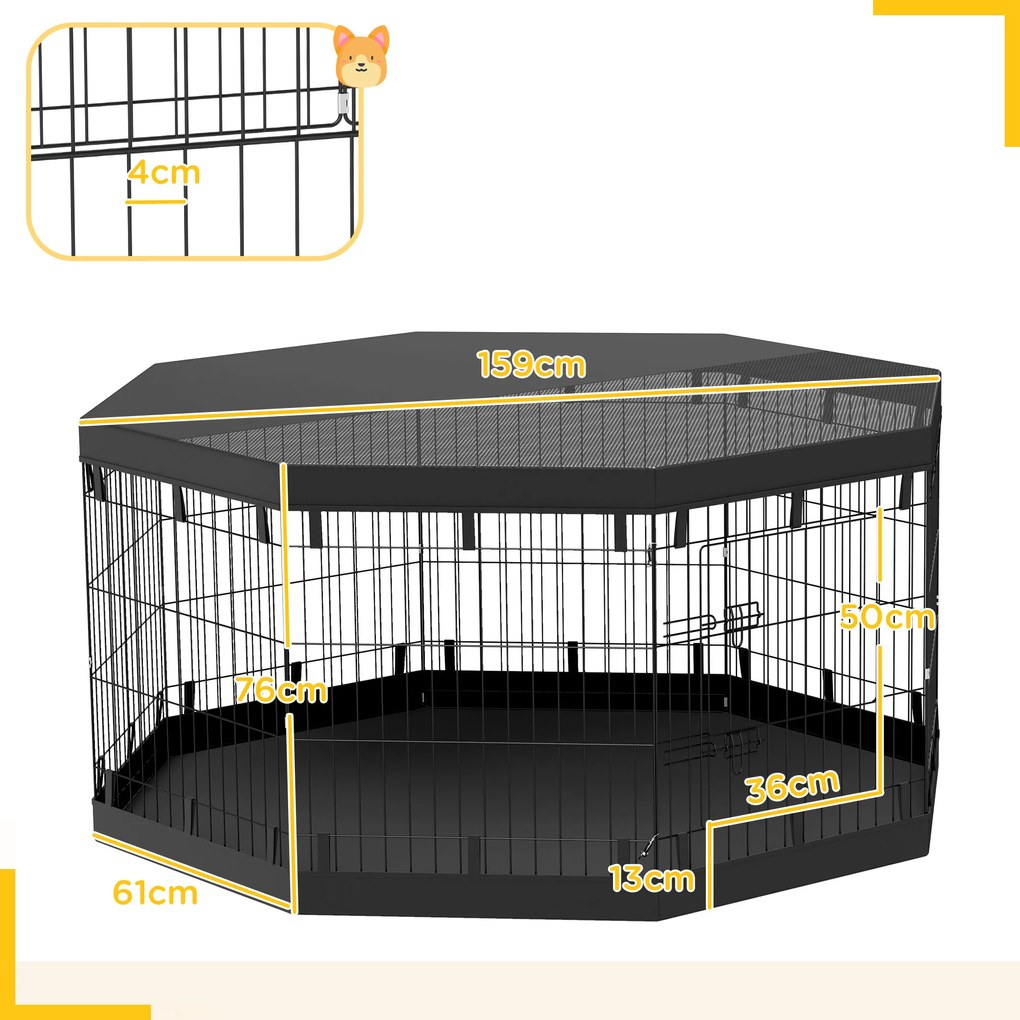 PawHut výběh pro štěňata, ohrádka pro štěňata s dvířky, oknem, ohrádka s prodyšnou síťovinou, pro malé a střední psy do 20 kg, vnitřní i venkovní, 15…