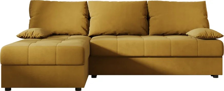 Rozkládací oboustranná sedací souprava do L VENORIA SLIM 200x143 cm, hořčicová + 2 polštářky ZDARMA