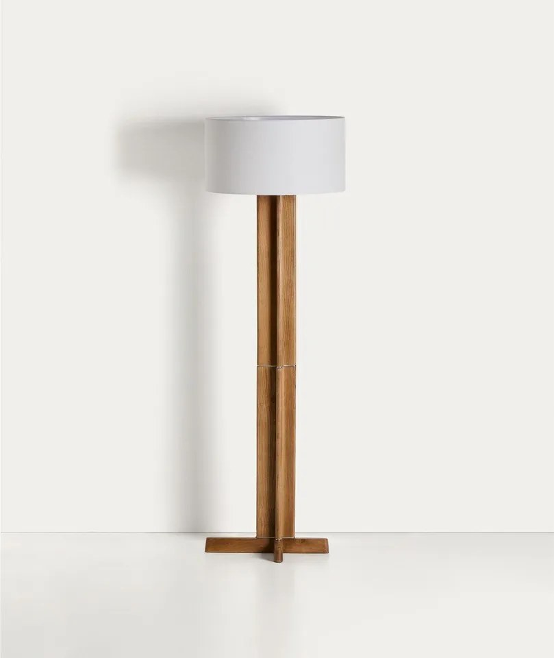 Bílá/hnědá stojací lampa s textilním stínidlem (výška 150,5 cm) Niani – Kave Home