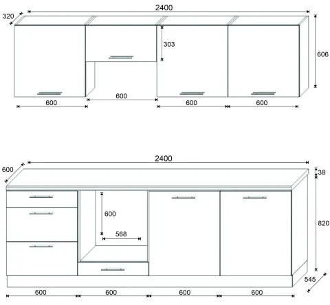 Kuchyňská linka CELESTE 240 cm lesklá bílá