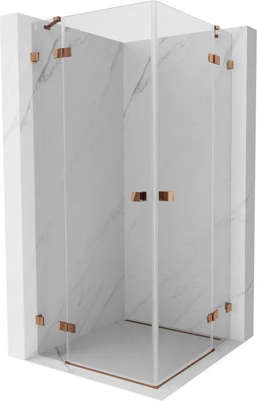 Mexen Lunar Duo, výklopný sprchový kout 75 x 75 cm, 8mm čiré sklo, profil růžové zlato, 834-075L-075P-60-00