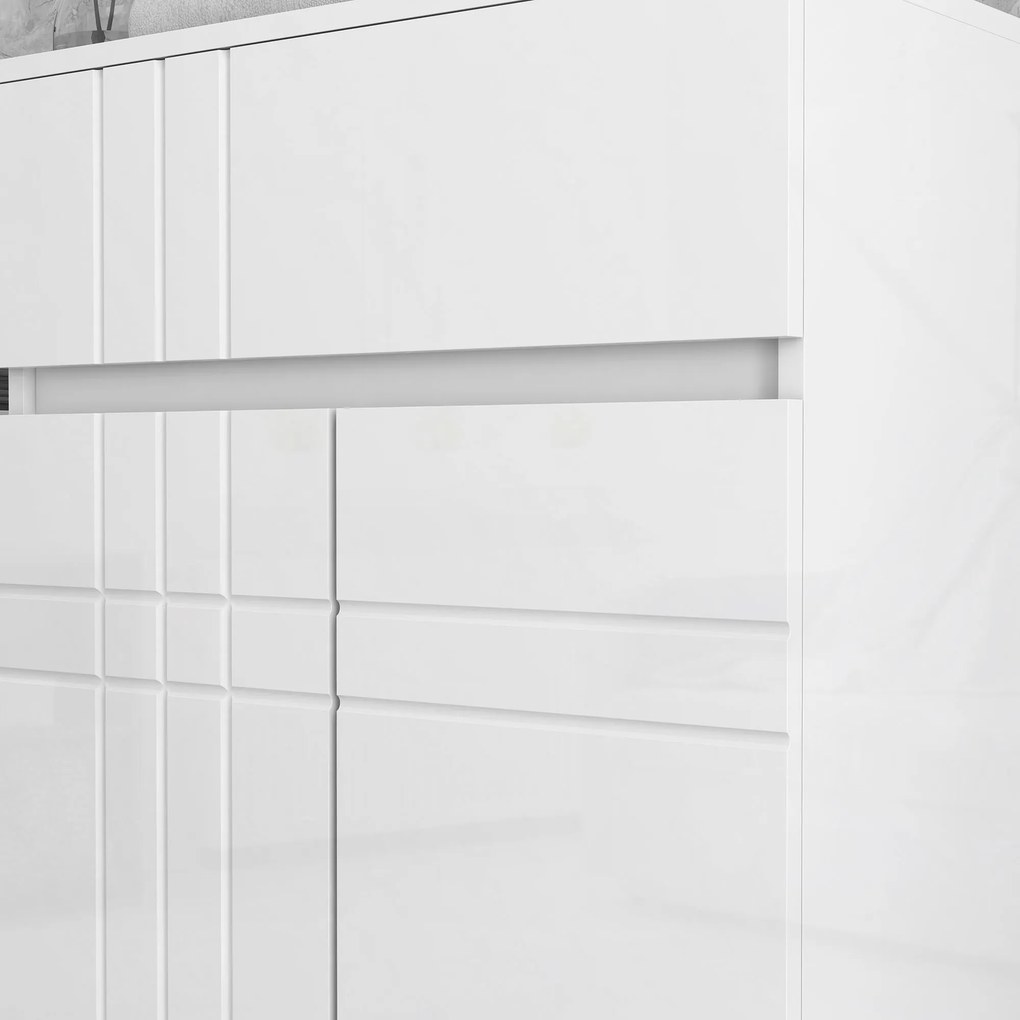 Kleankin volně stojící koupelnová skříňka s 2 dveřmi, 1 šuplíkem, nastavitelnou policí, leskle bílá, 60Š x 30H x 80V cm